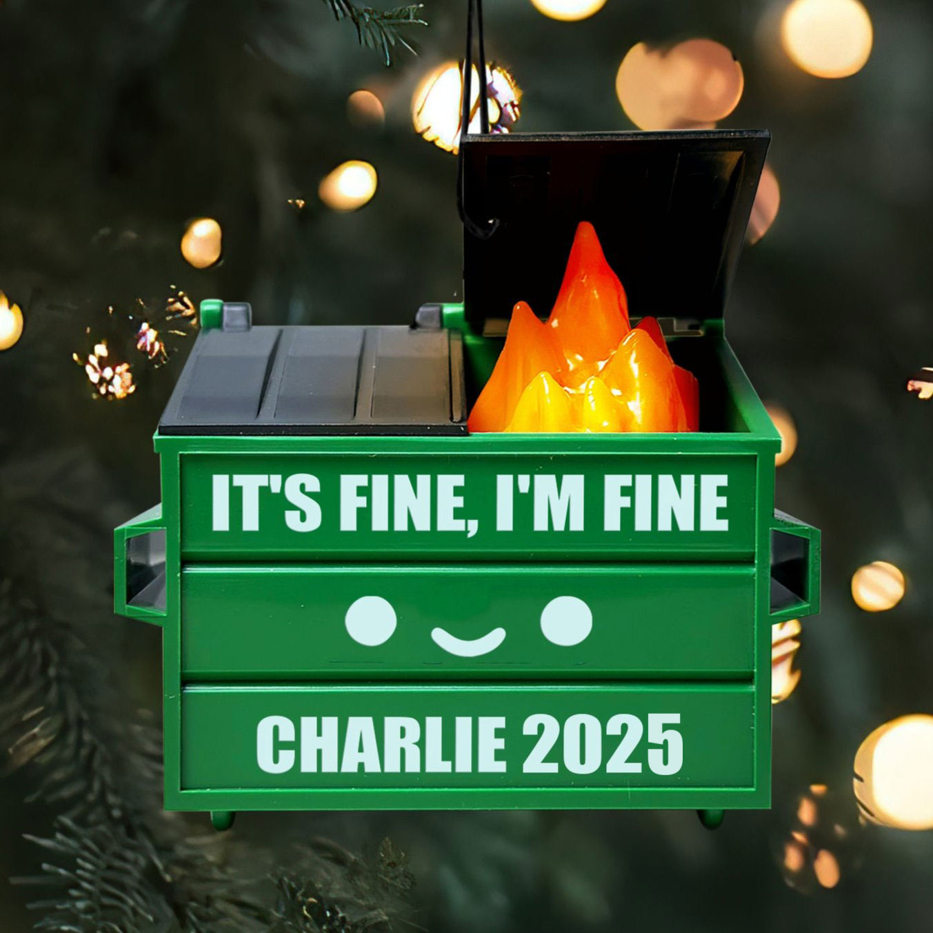 Dumpster Fire Ornament LED Flickering, 2025 Funny Christmas Ornament,