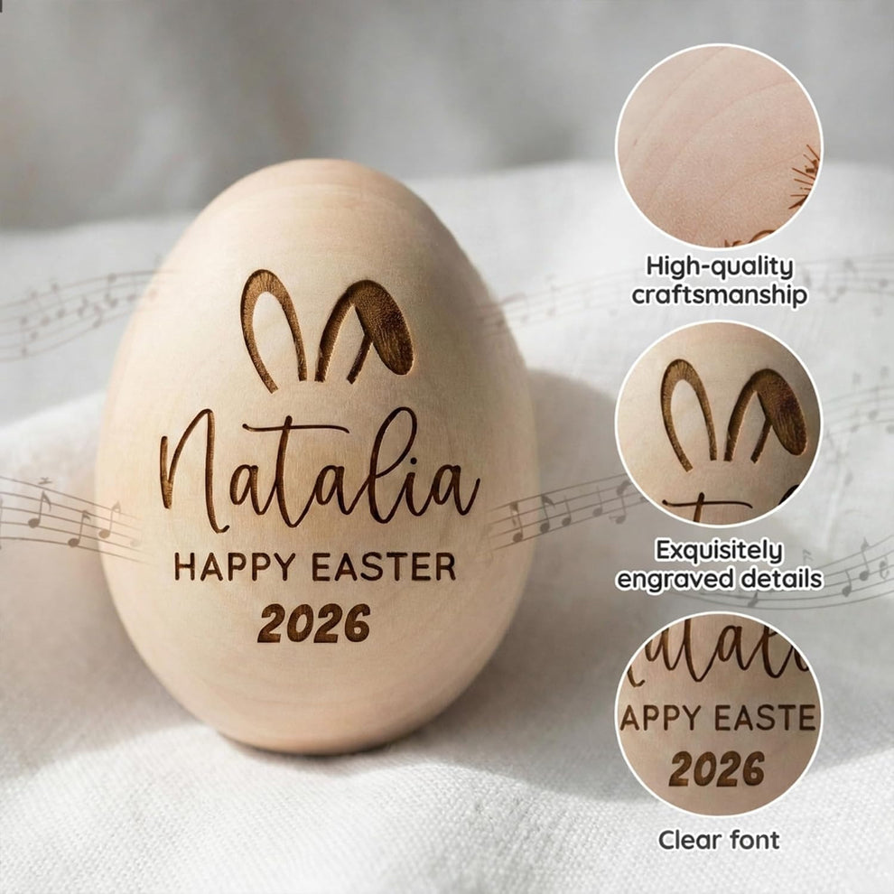 Personalized Wooden Easter Egg - Musical Egg Shaker 2025, First easter ...