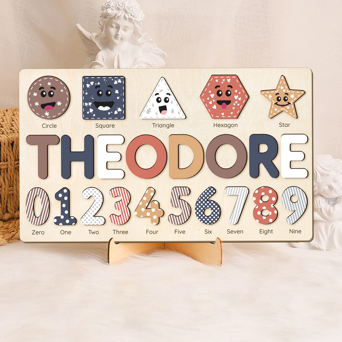 Personalized Wooden Shaped & Numbers Name Puzzle, Gifts For 1 2 3 Year ...