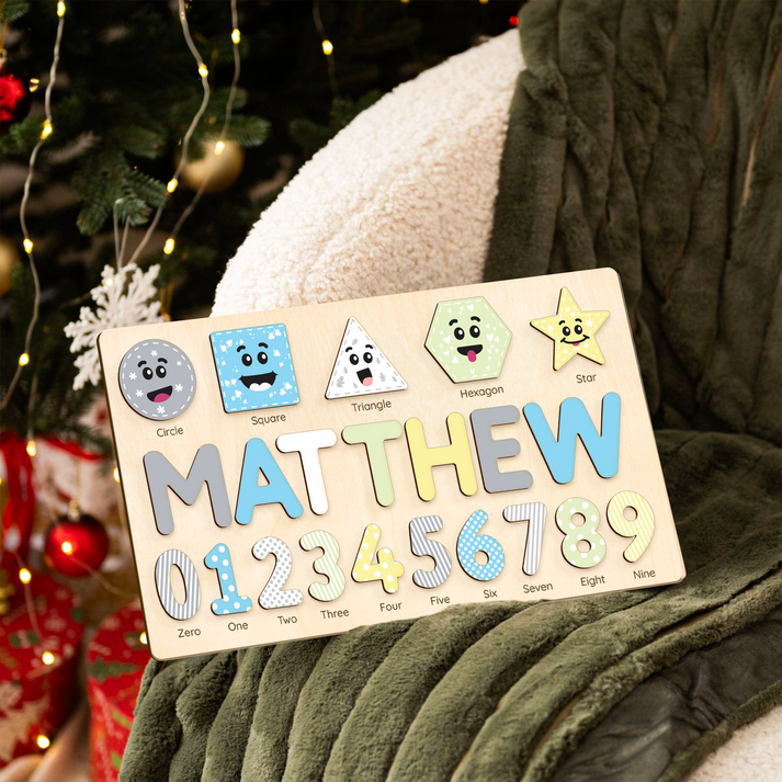 Personalized Wooden Shaped & Numbers Name Puzzle, Gifts For 1 2 3 Year ...