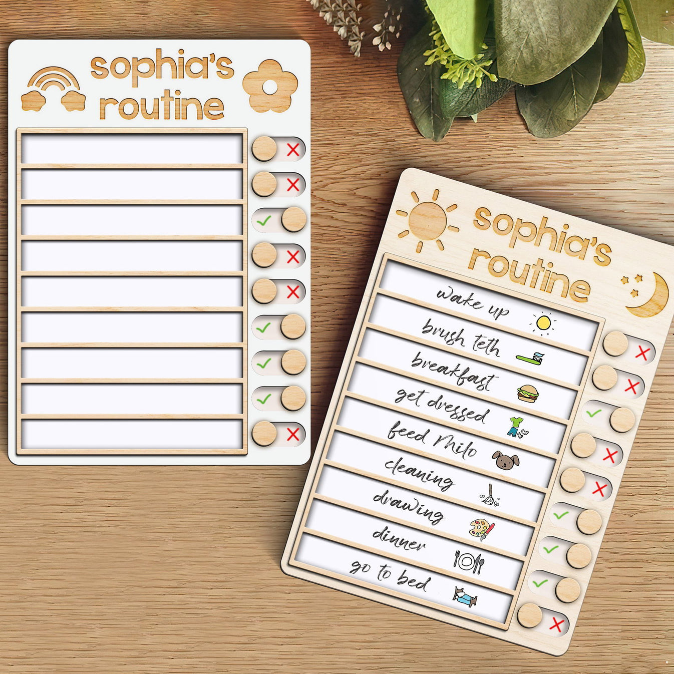 Wooden Routine Chart with 150+ Stickers, Morning and Bedtime Chore ...
