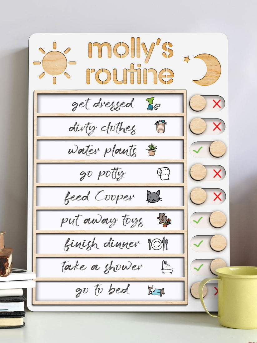 Wooden Routine Chart with 150+ Stickers, Morning and Bedtime Chore ...