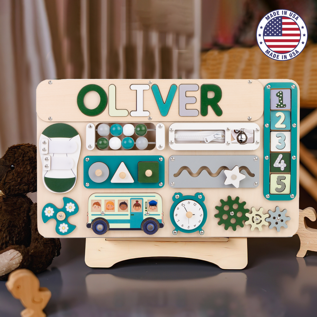 Montessori Busy Board for Toddlers With Roating Numbers BB55 (Made in