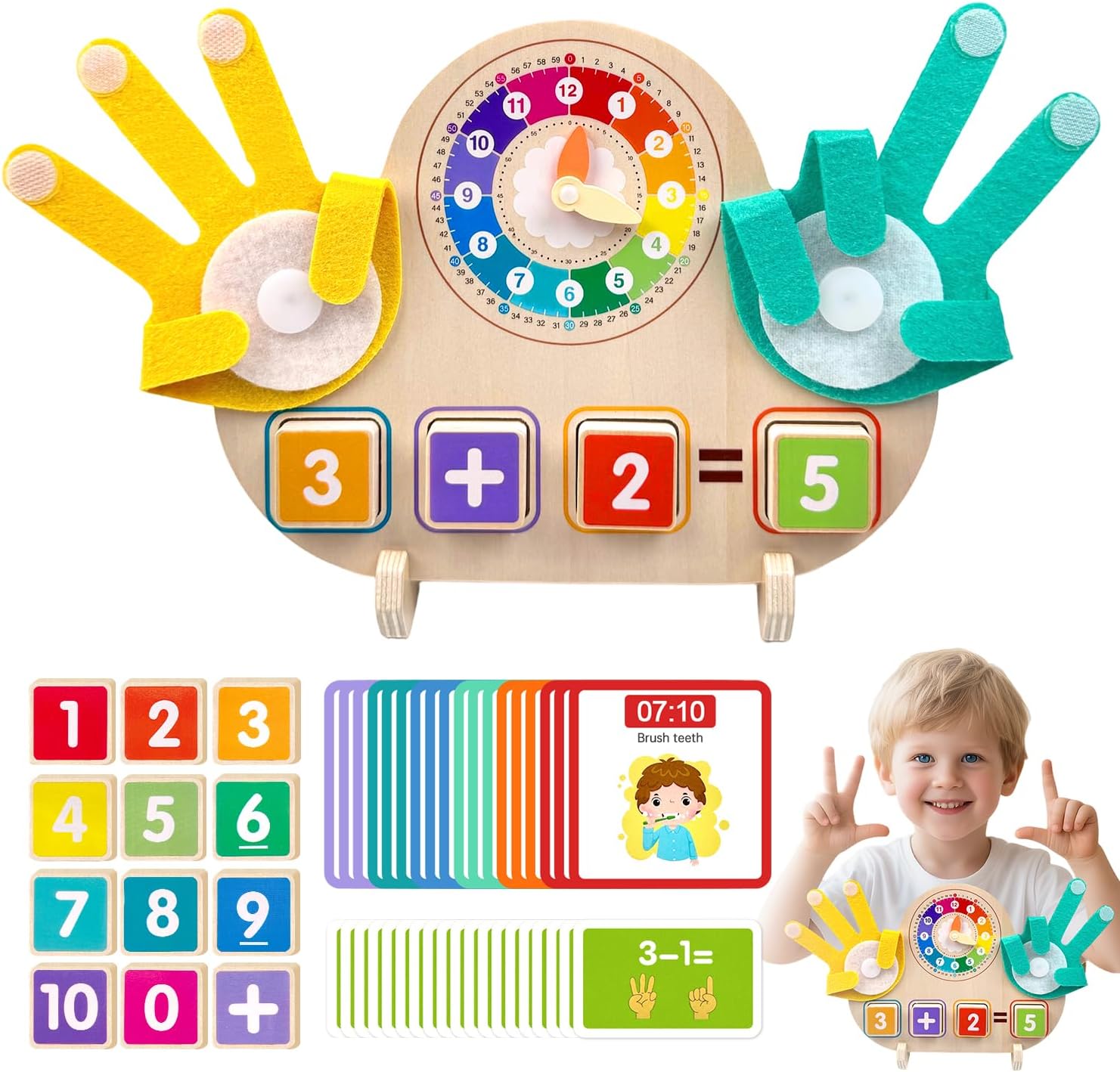 Montessori Math & Clock Learning Toy for Kids Ages 3-5, Wooden Educati