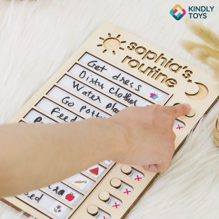 Wooden Routine Chart with 150+ Stickers, Morning and Bedtime Chore ...